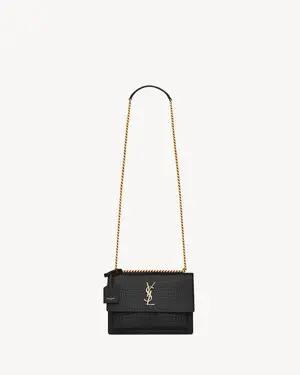 Saint Laurent Medium Sunset Bag In Crocodile-embossed Leather