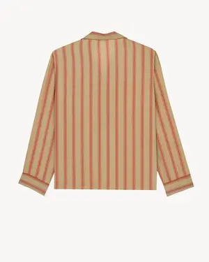 Saint Laurent Pajama Top In Striped Cupro Twill - Beige/rouge/tabac