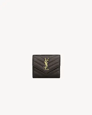 Saint Laurent Cassandre Compact Tri Fold Wallet In Lambskin - Urban Grey