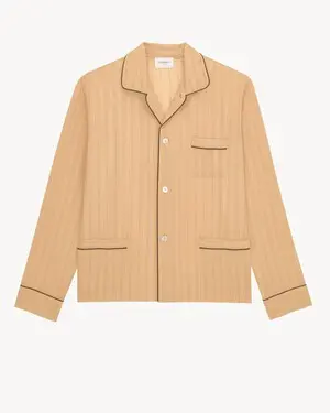 Saint Laurent Pajama Top In Striped Silk - Beige/nude/taupe
