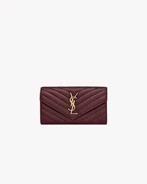 Saint Laurent Cassandre Large Flap Wallet In Lambskin - Rouge Cabernet