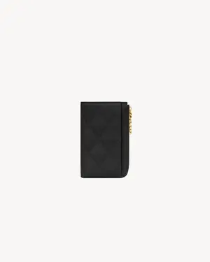Saint Laurent Cassandre Bijou Zip Card Case In Grain De Poudre Leather - Black
