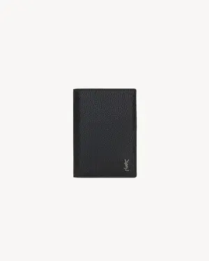 Saint Laurent Tiny Cassandre Passport Holder In Grained Leather - Black