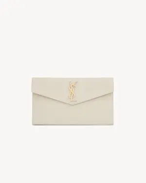 Saint Laurent Uptown Pouch In Grain De Poudre Leather - White