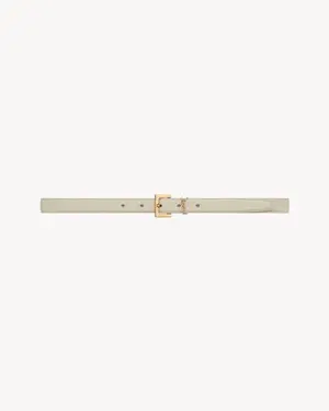 Saint Laurent Cassandre Thin Belt In Smooth Leather - White