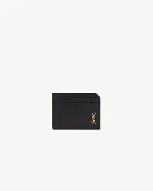 Saint Laurent Tiny Cassandre Open Card Case In Shiny Leather - Black