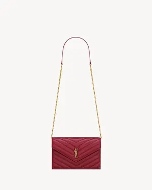 Saint Laurent Saint Laurent Cassandre Envelope Chain Wallet In Lambskin Deeply Red