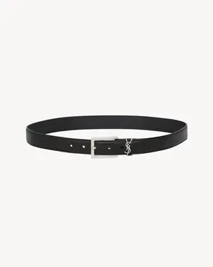 Saint Laurent Cassandre Belt In Grained Lambskin - Black