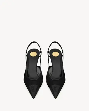 Saint Laurent Renée Slingback Pumps In Mesh With Stiletto Heel And Cap Toe - Black