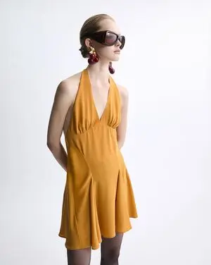 Saint Laurent Silk Crepe De Chine Halter Dress