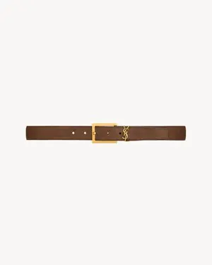 Saint Laurent Cassandre Belt In Suede - Brown Coffee