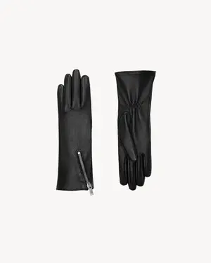 Saint Laurent Zip Gloves In Lambskin - Black