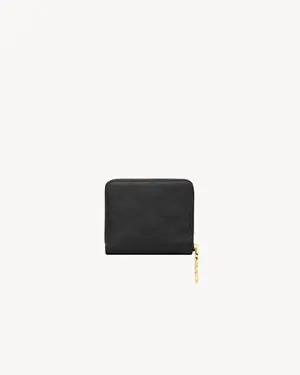 Saint Laurent Cassandre Bijou Compact Wallet In Grain De Poudre Leather - Black