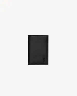Saint Laurent Tiny Cassandre Credit Card Wallet In Matte Leather - Black