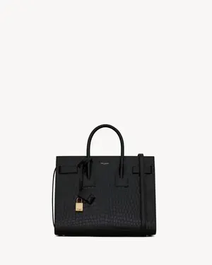 Saint Laurent Sac De Jour In Crocodile-embossed Leather - Black