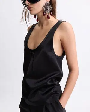 Saint Laurent Cassandre Shift Top In Satin - Noir