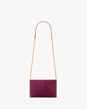 Saint Laurent Cassandre Small Chain Pouch In Suede - Deep Fuchsia