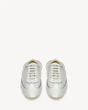 Saint Laurent Lewis Sneakers In Metallic Leather And Suede - Silver Pale