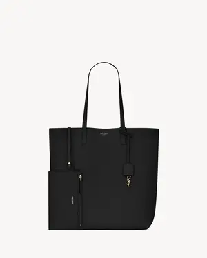 Saint Laurent East/west Shopping Tote In Leather With Cassandre Charm - Black