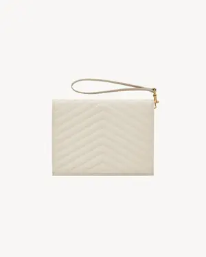 Saint Laurent Cassandre Matelassé Flap Pouch In Grain De Poudre Leather - White