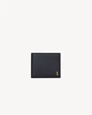 Saint Laurent Tiny Cassandre East/west Wallet In Grained Leather - Midnight Blue