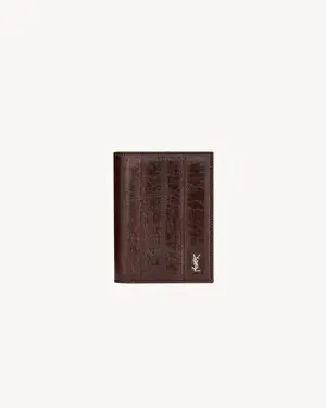 Saint Laurent Tiny Cassandre Credit Card Wallet In Eel - Brown