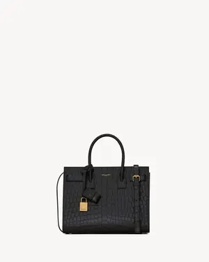 Saint Laurent Sac De Jour Bag In Crocodile-embossed Leather