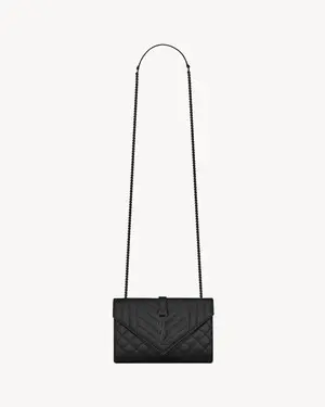 Saint Laurent Envelope Small Quilted Grain De Poudre Embossed Leather Bag - Black