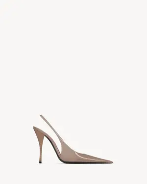 Saint Laurent Slingback Pumps In Patent Leather - Concrete