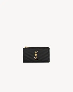 Saint Laurent Cassandre Matelassé Fragments Card Case In Grain De Poudre Leather - Black