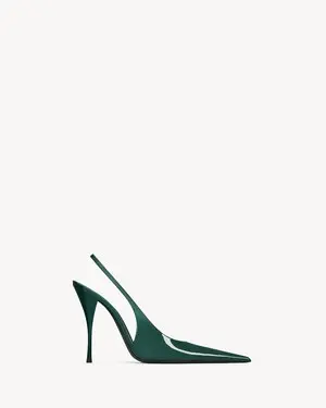 Saint Laurent Slingback Pumps In Patent Leather - Forest Green