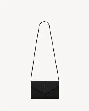 Saint Laurent Cassandre Chain Wallet In Grain De Poudre Leather - Black