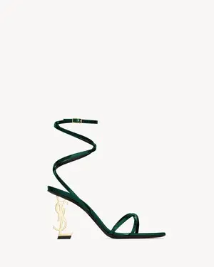 Saint Laurent Opyum Patent Leather Sandals With Cassandre Heel - Vert Emerald