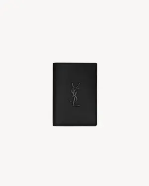 Saint Laurent Cassandre Passport Holder In Grain De Poudre Leather - Black