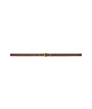 Saint Laurent Cassandre Extra-thin Belt In Suede - Brown Coffee