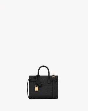 Saint Laurent Sac De Jour In Crocodile-embossed Leather - Black