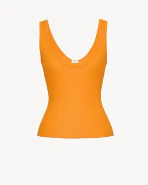 Saint Laurent Cassandre Tank Top In Ribbed Silk Jersey - Curcuma