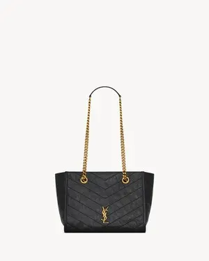 Saint Laurent Niki Small Shopping Bag In Vintage Leather With Chevron Topstitching - Black