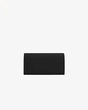 Saint Laurent Cassandre Matelassé Large Flap Wallet In Grain De Poudre Leather - Black