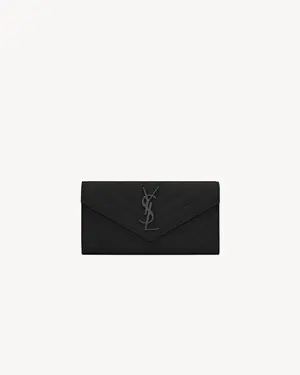 Saint Laurent Cassandre Matelassé Large Flap Wallet In Grain De Poudre Leather - Black