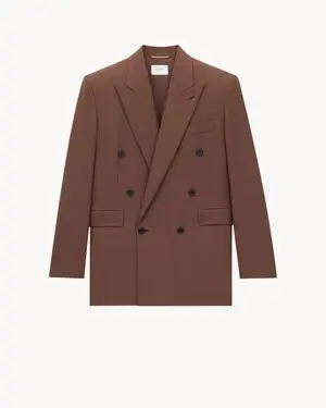 Saint Laurent Double-breasted Wool Gabardine Jacket - Brun
