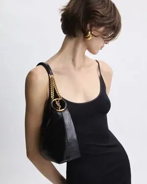 Saint Laurent Hortense Small Hobo Bag In Shiny Leather