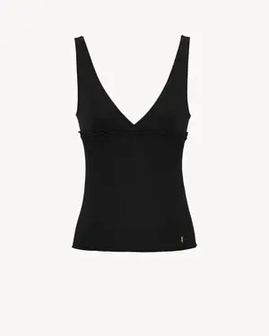Saint Laurent Cassandre Tank Top In Ribbed Silk Jersey - Noir