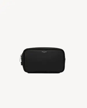 Saint Laurent Small Grooming Case In Grain De Poudre Leather - Black