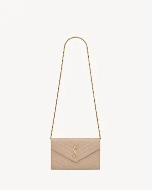 Saint Laurent Saint Laurent Cassandre Chain Wallet In Grain De Poudre Leather Dark Beige
