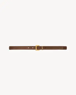 Saint Laurent Cassandre Thin Belt In Suede - Brown Coffee