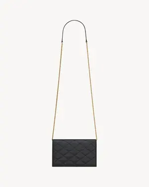 Saint Laurent Chain Wallet In Grain De Poudre Leather - Black