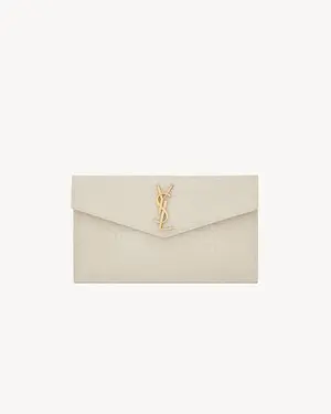 Saint Laurent Ptown Pouch In Crocodile-embossed Shiny Leather - White