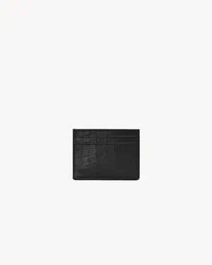 Saint Laurent Tiny Cassandre Card Case In Crocodile-embossed Leather