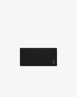 Saint Laurent Tiny Cassandre Flat Wallet In Grained Leather - Black